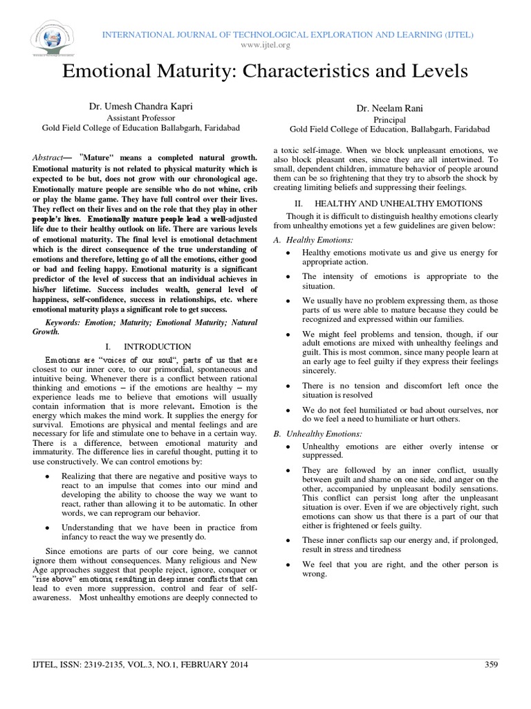 Emotional Maturity: Characteristics and Levels | Emotions | Self ...