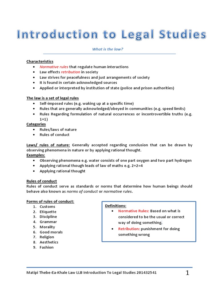 Introduction To Legal Studies Notes | PDF | Precedent | Common Law