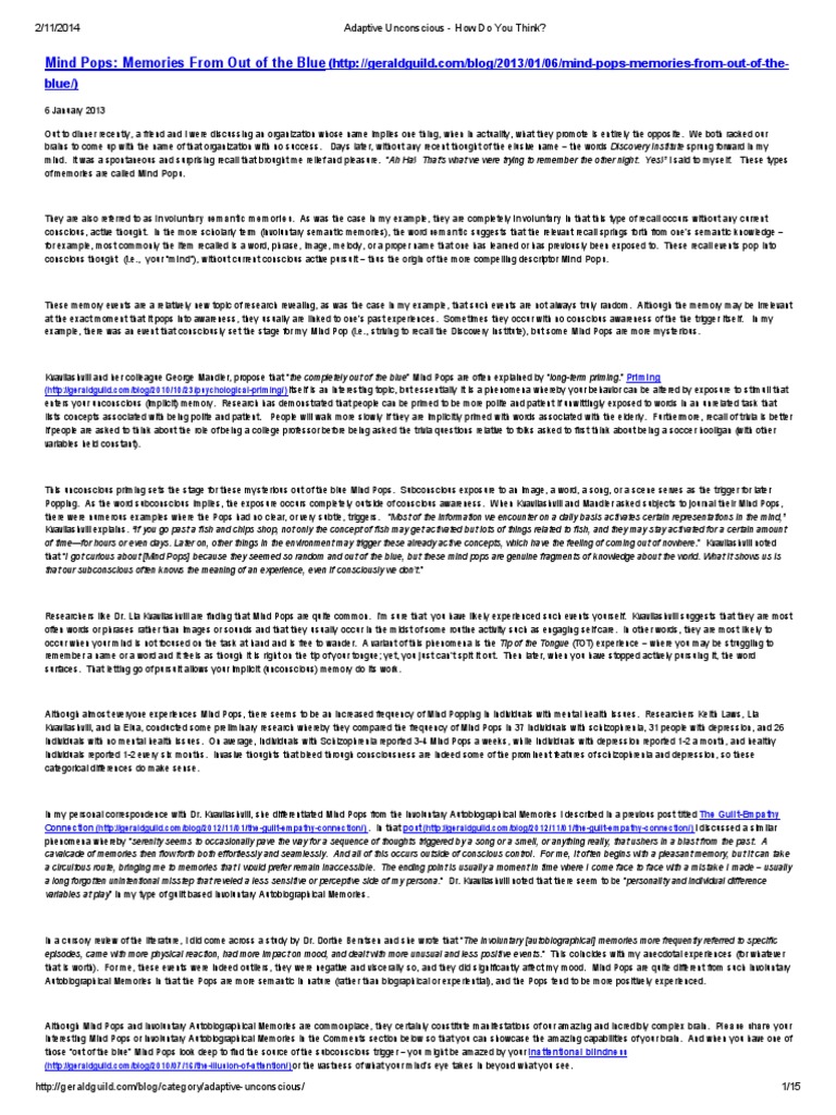 Adaptive Unconscious - How Do You Think | PDF | Recall (Memory ...