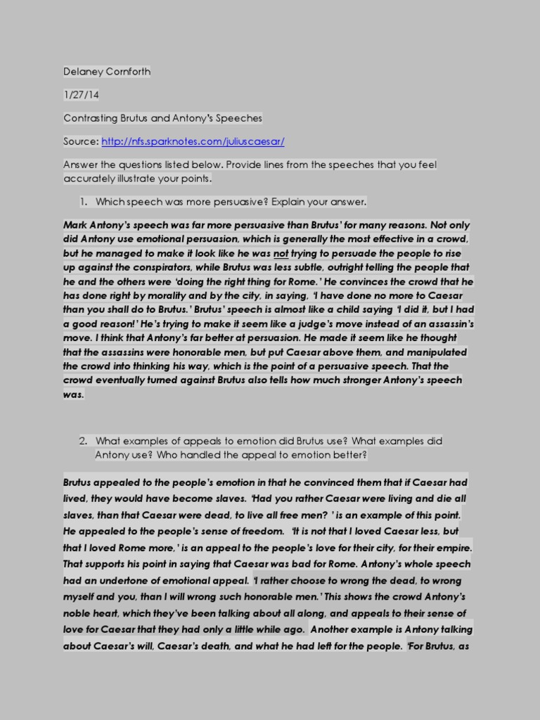 Comparing Brutus and Antony's Appeals | PDF | Marcus Junius Brutus The ...