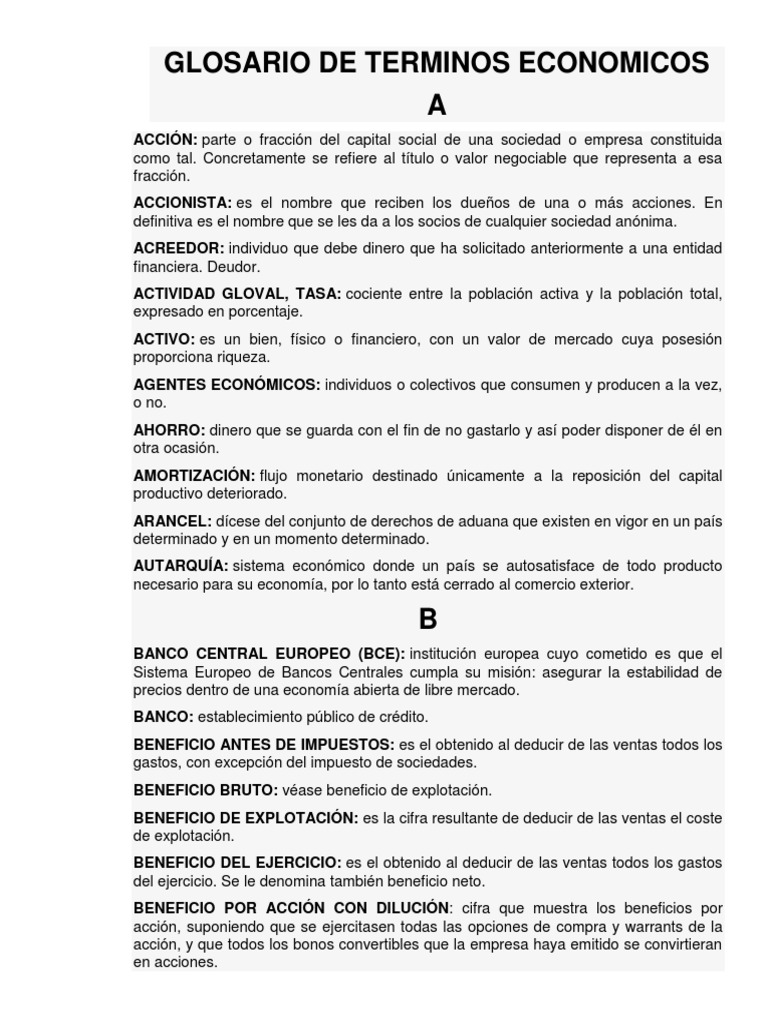 Glosario de Terminos Economicos | PDF | Producto Interno Bruto | Impuestos