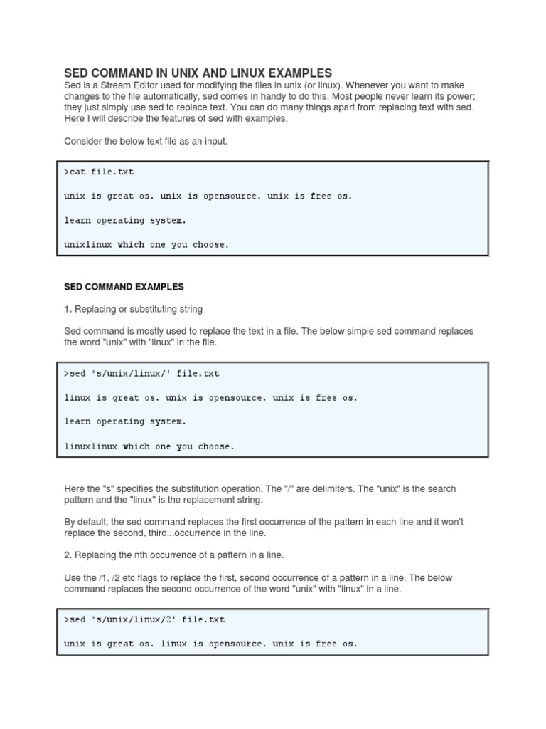 20 powerful sed command examples for data manipulation and text processing | PDF | Relational ...