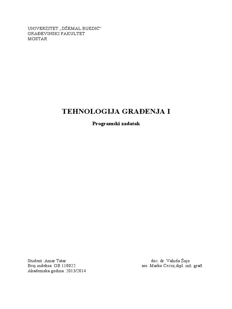 Programski Zadatak-Tehnologija Građenja | PDF