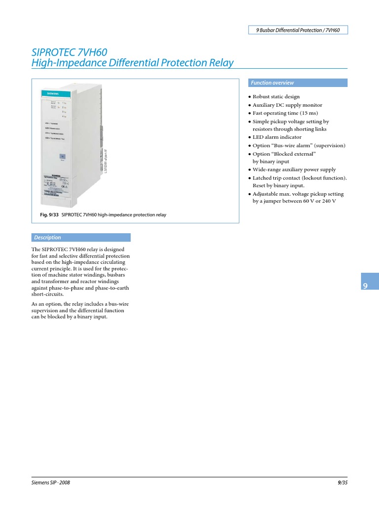 High Impedance Differential Protection 7VH60 | Relay | Power Supply