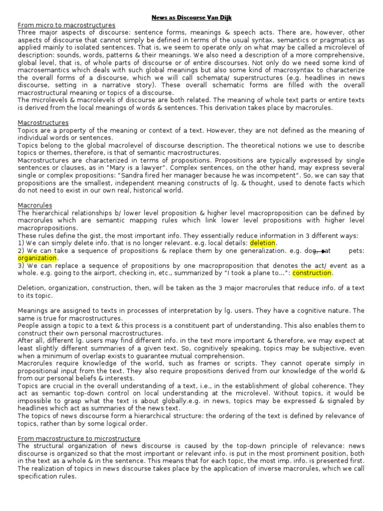 Van Dijk - News As Discourse | PDF | Sentence (Linguistics) | News