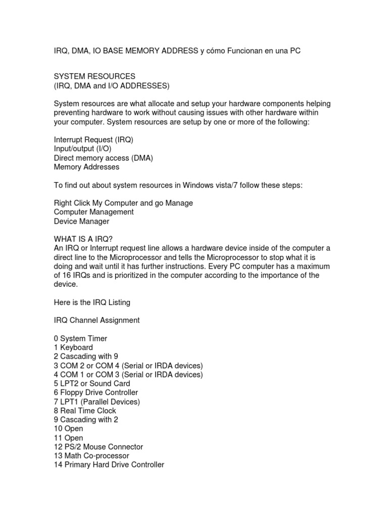 Irq Dma Io Puertos | PDF | Input/Output | Media Technology