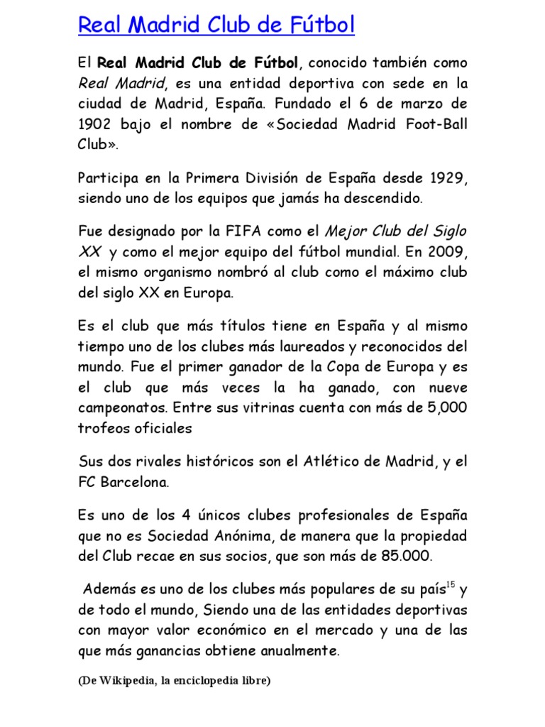Historia del Real Madrid para niños | PDF