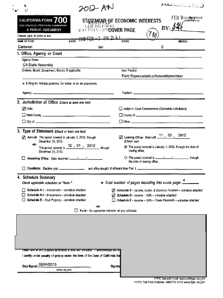 Ian Calderon - Form 700 - Statement of Economic Interests | PDF | Loans ...