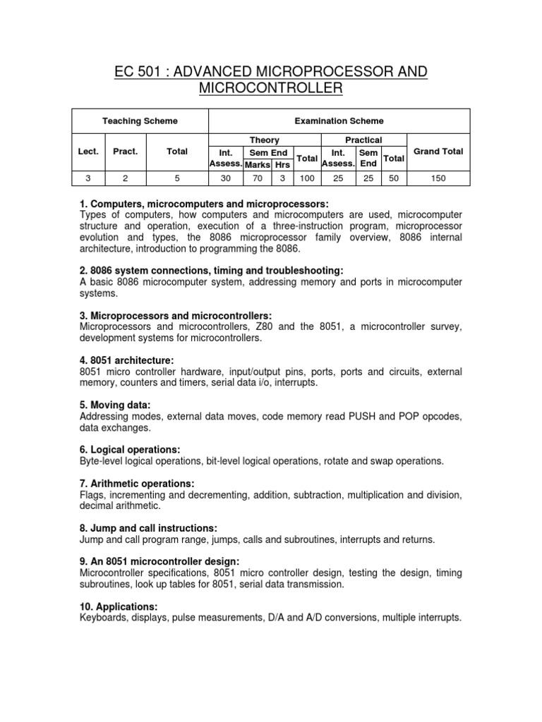 Ec 501: Advanced Microprocessor and Microcontroller | Download Free PDF ...