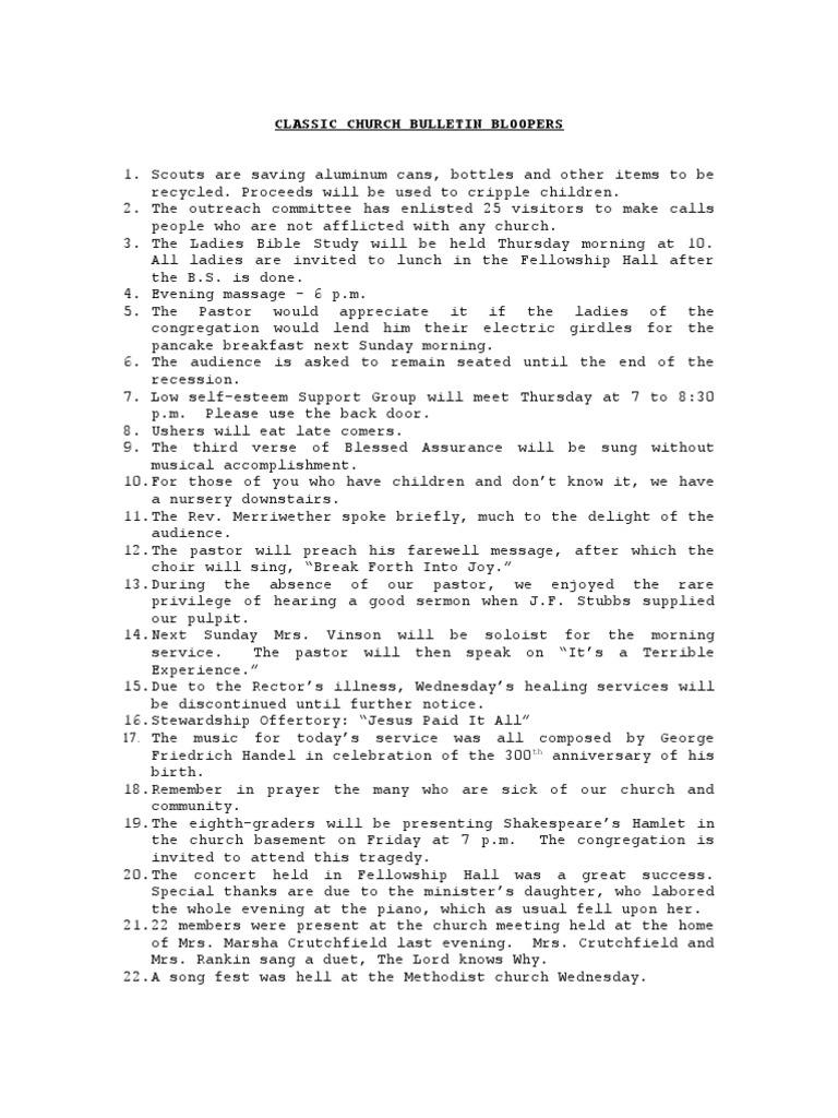 Hilarious Church Bulletin Bloopers | PDF | Marriage | Adam And Eve