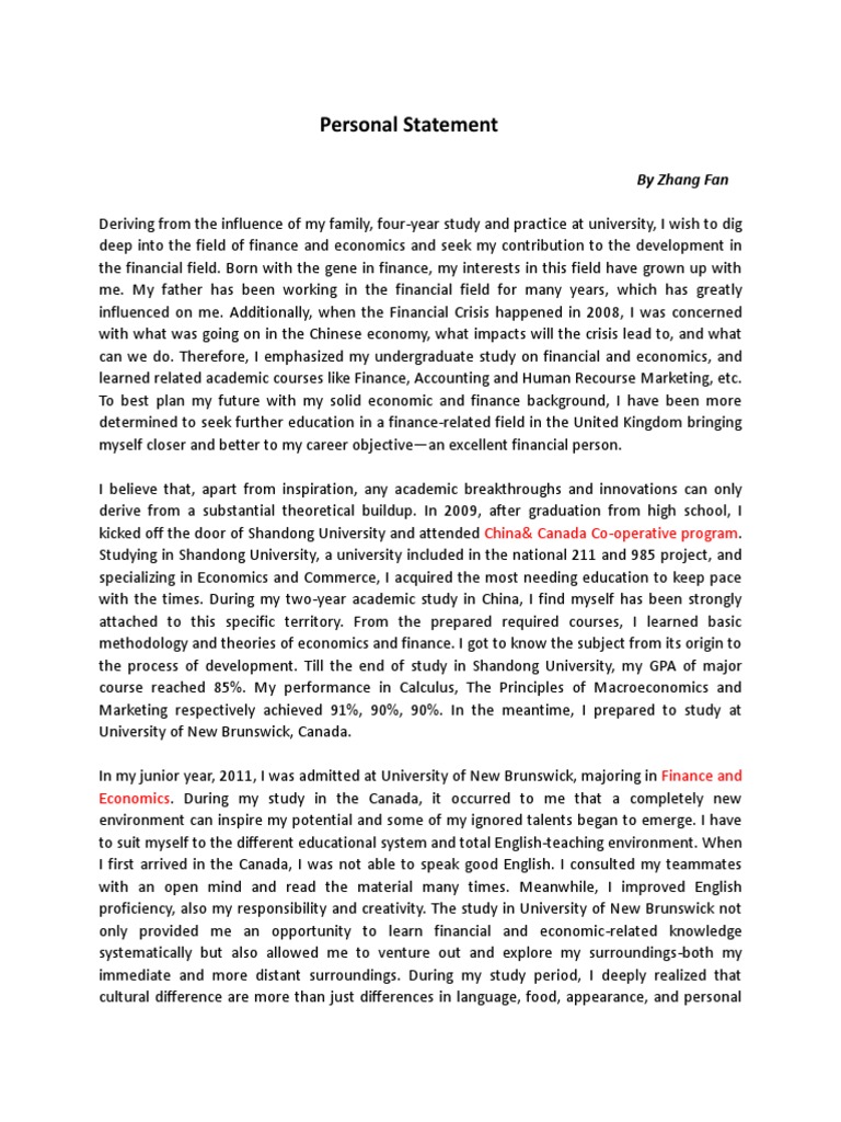 Personal Statement: China& Canada Co-Operative Program | PDF ...