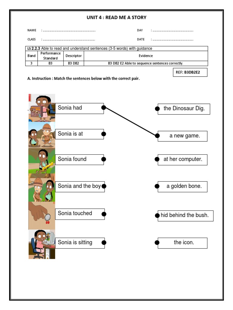 Story Reading and Sentence Matching Activity | PDF