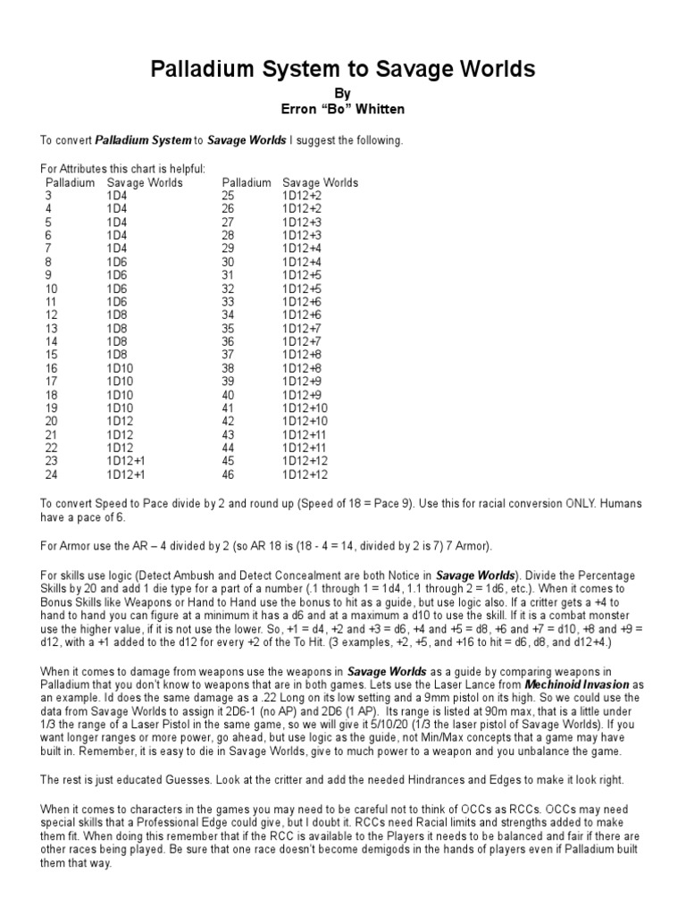 Palladium System To Savage Worlds | PDF | Role Playing Games | Weaponry