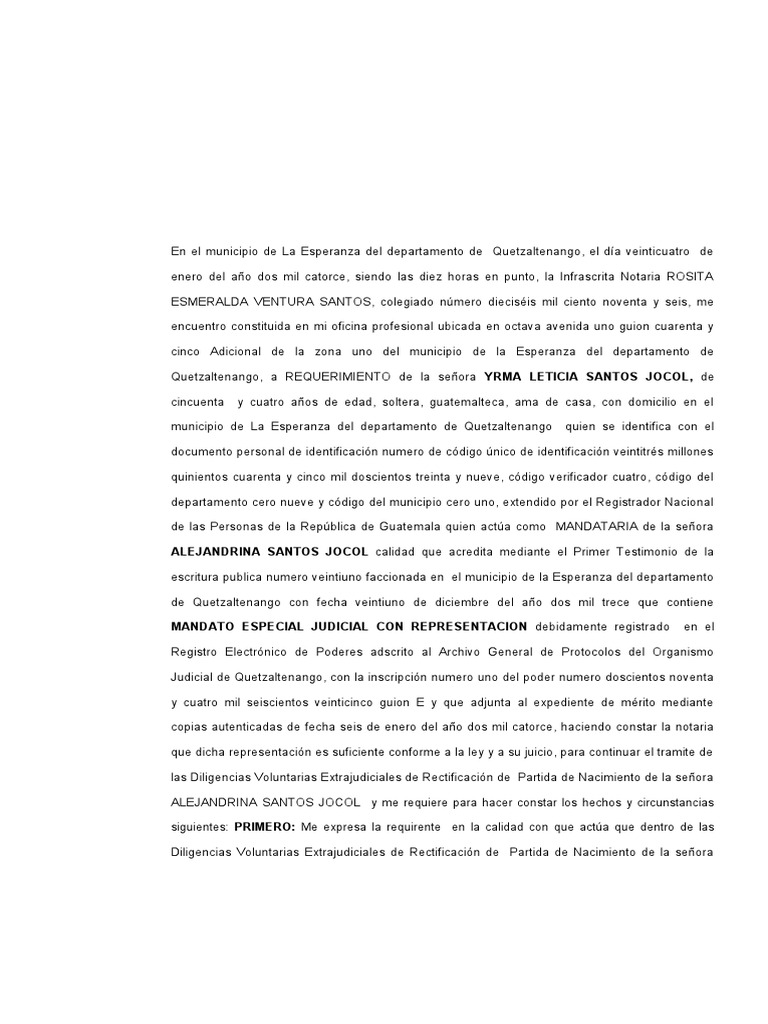 Acta Notarial Adjuntando Informe de Renap Alejandrina Santos | PDF ...