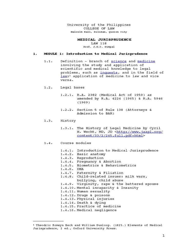 Medical Jurisprudence Course Overview | PDF