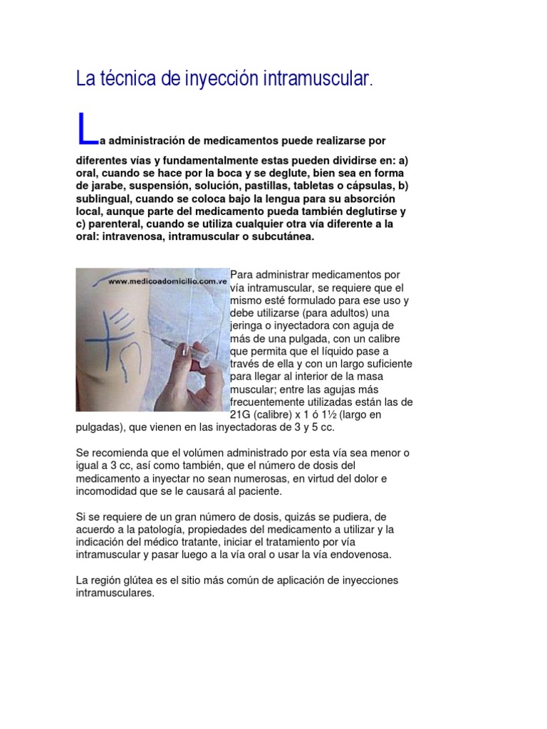 Técnica de Inyección Intramuscular Glútea | PDF | Inyección (medicina ...