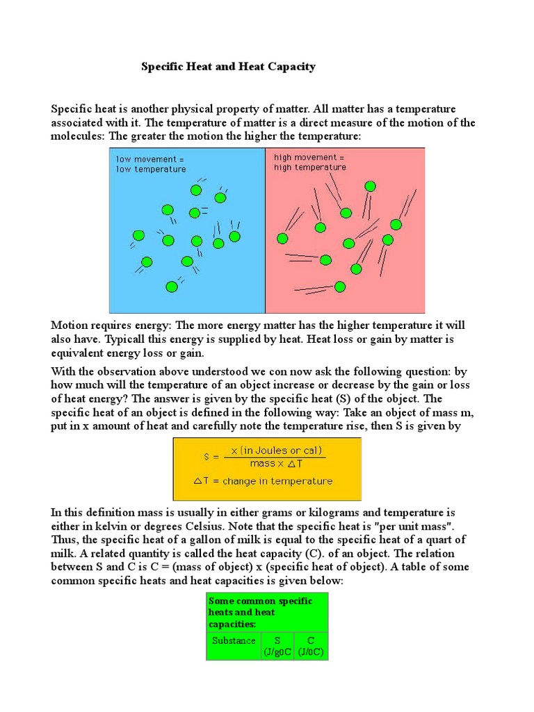Specific Heat Capacity Notes | PDF | Heat Capacity | Heat