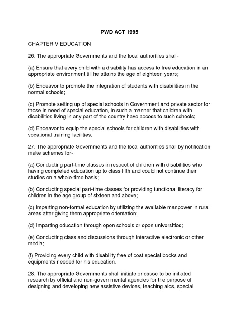 PWD Act 1995 | PDF | Special Education | Disability