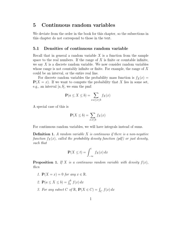 5 Continuous Random Variables | PDF | Probability Distribution | Probability Density Function