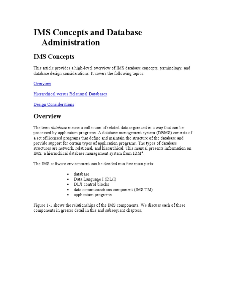 IMS Concepts and Database Administration | PDF | Databases | Relational Database