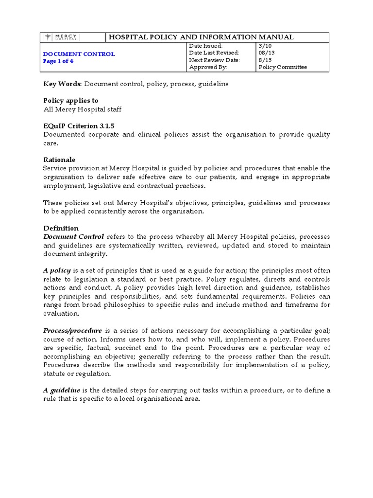 Hospital Policy and Information Manual: A Guide to Effective Document ...