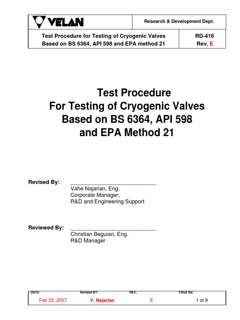 Cryogenic Valve Test Procedure PDF | PDF | Cryogenics | Valve