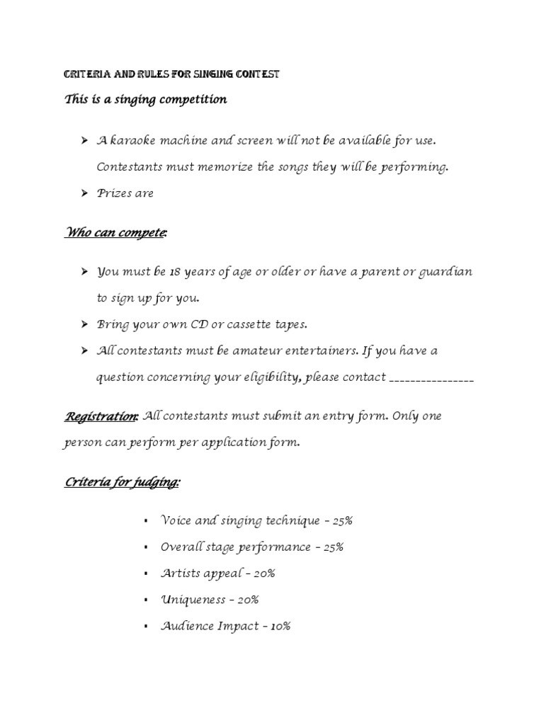 Criteria For Judging For Singing Contest | PDF | Dances | Singing