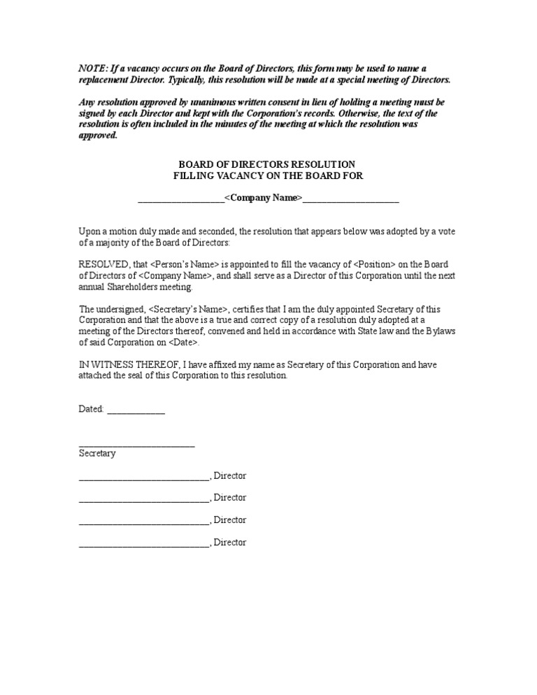 5-7 Resolution Filling Vacancy On Board | PDF | Resolution (Law ...