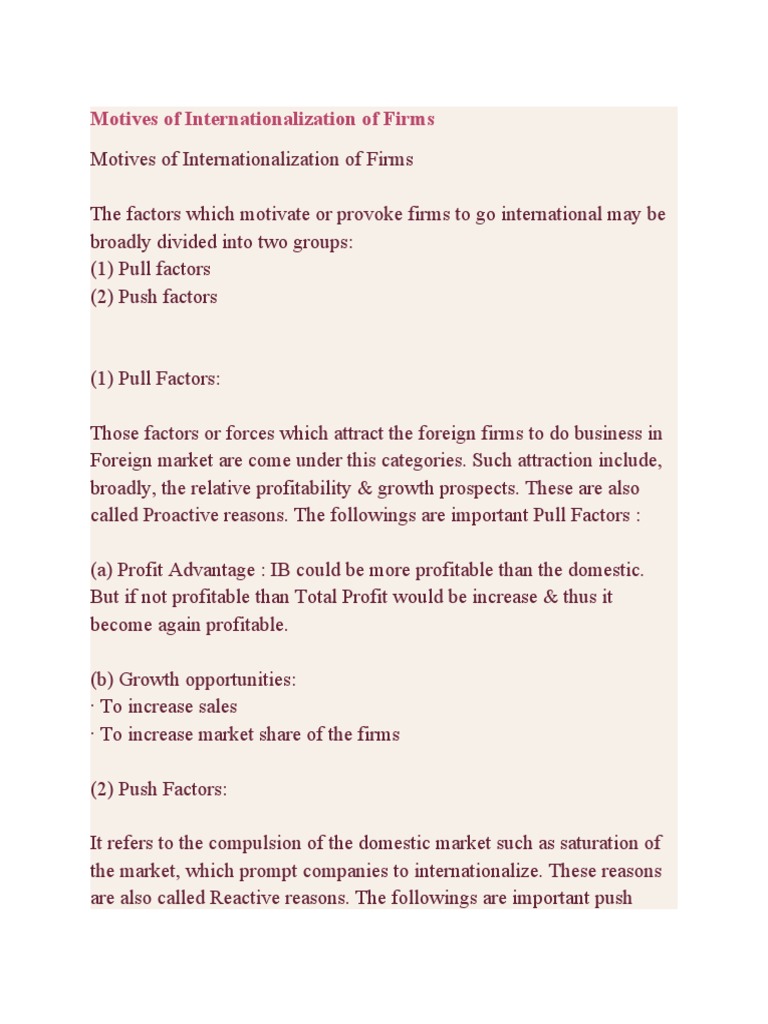 Motives for Internationalization of Firms | PDF | Internationalization ...
