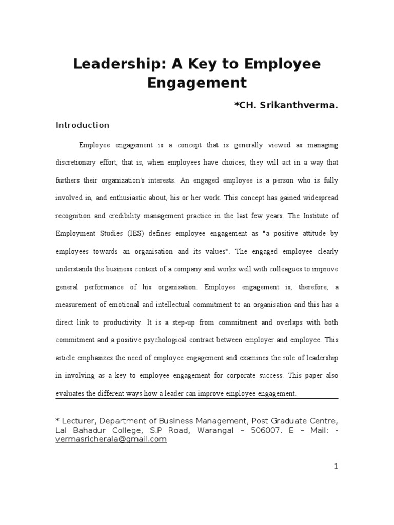 Leadership- A Key to Employee Engagement | Leadership | Leadership ...