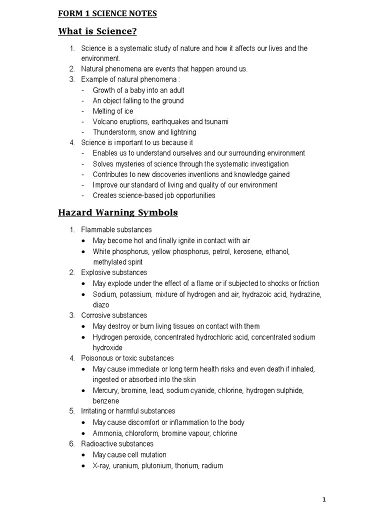 Form 1 Science Notes | PDF | Metals | Fuels
