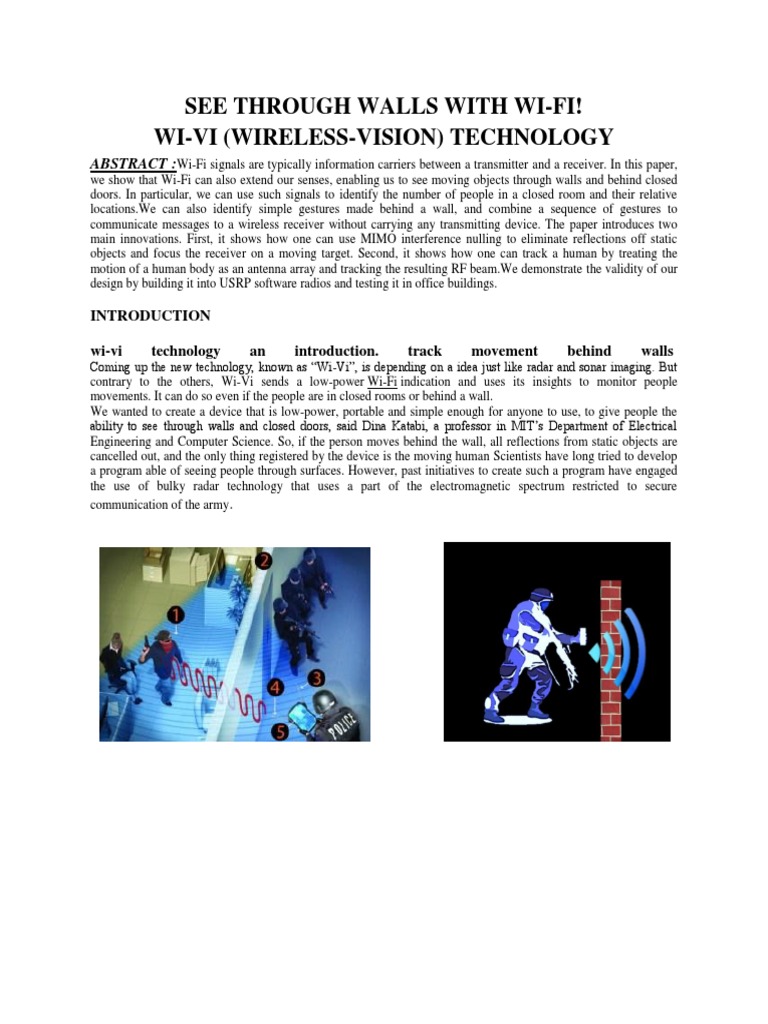 Tracking Movement Behind Walls: Introducing Wi-Vi Technology | PDF | Wi ...