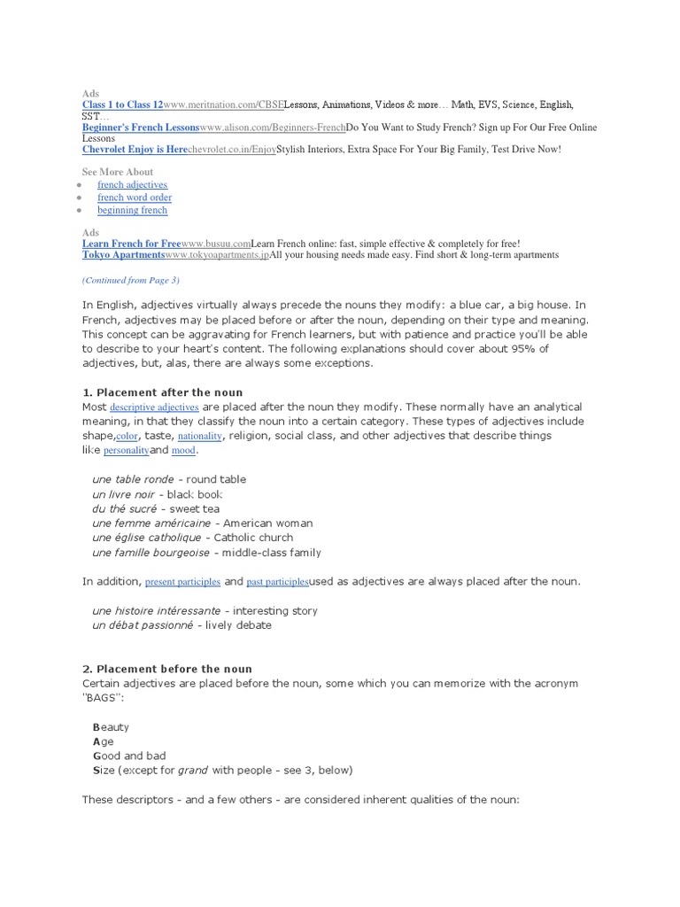 Position French Adject | PDF | Adjective | Noun