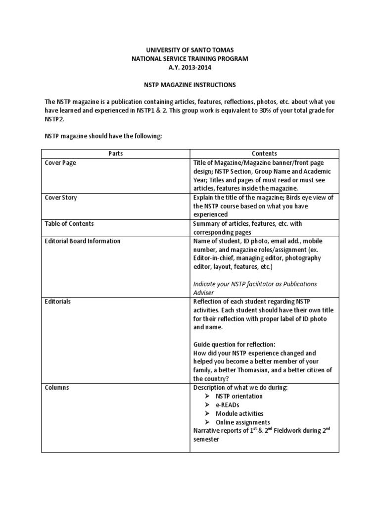 University of Santo Tomas National Service Training Program A.Y. 2013 ...