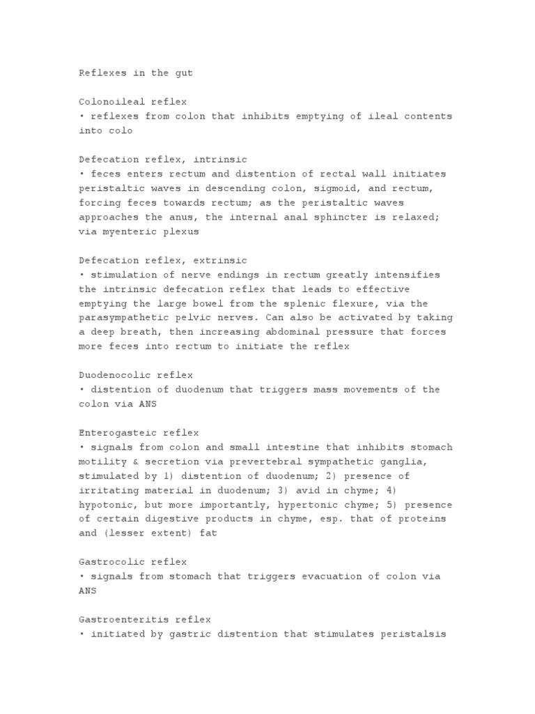 Reflexes in The Gut | PDF | Gastrointestinal Tract | Large Intestine