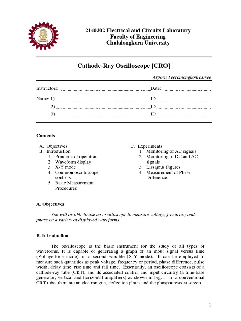 Cathode Ray Oscilloscope Lab Guide | PDF | Amplitude | Root Mean Square