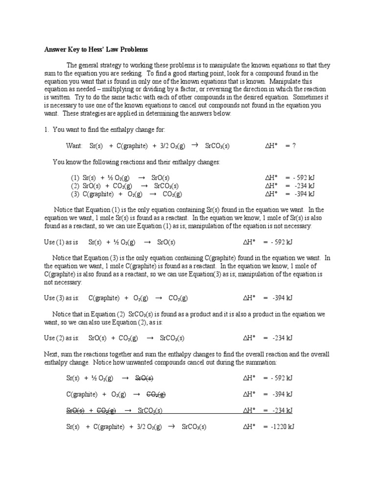 Answer Key To Hess' Law Problems | PDF | Enthalpy | Applied And ...