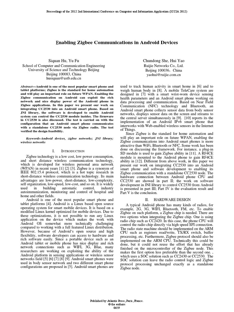 Enabling Zigbee Communications in Android Devices: Siquan Hu, Yu Fu ...