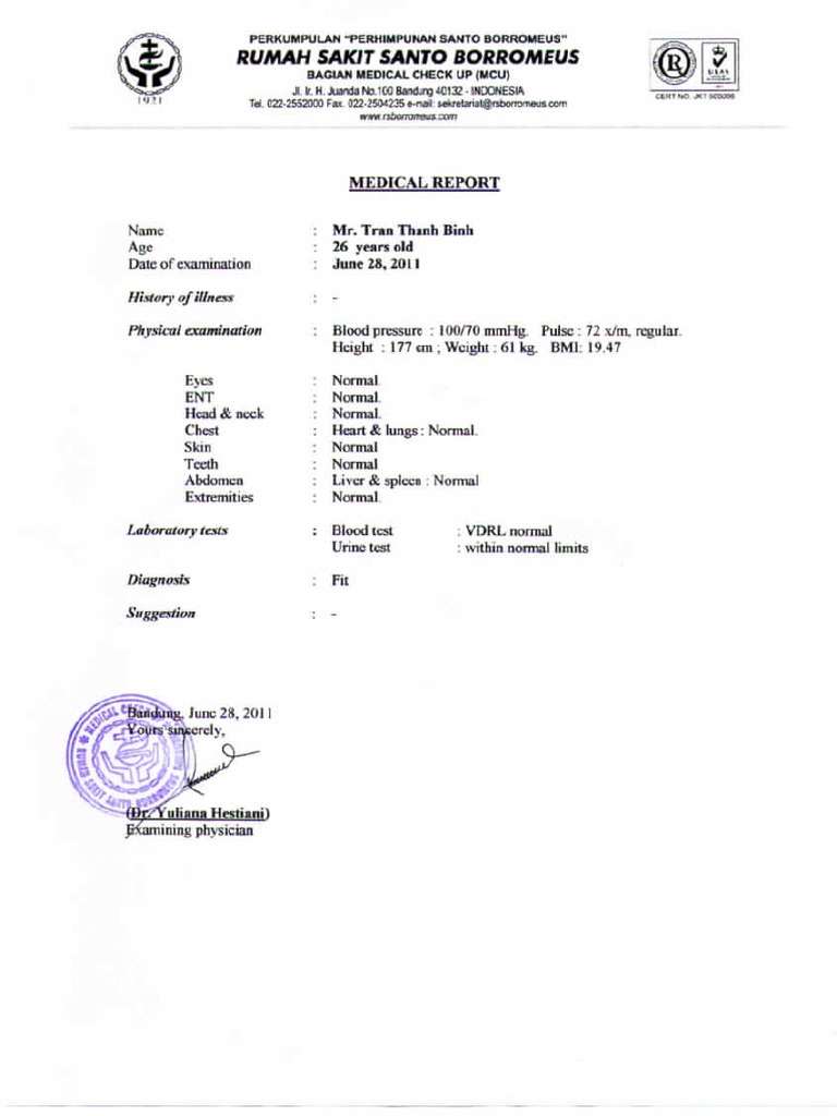 10.medical Check-Up Certificate | PDF