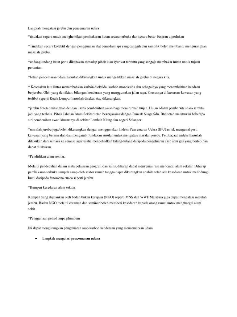 Langkah Mengatasi Jerebu Dan Pencemaran Udara | PDF