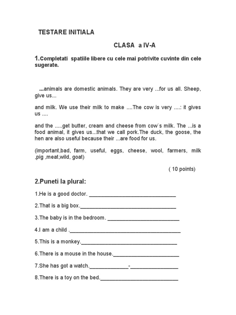 Testare Initiala Engleza Clasa a 4a