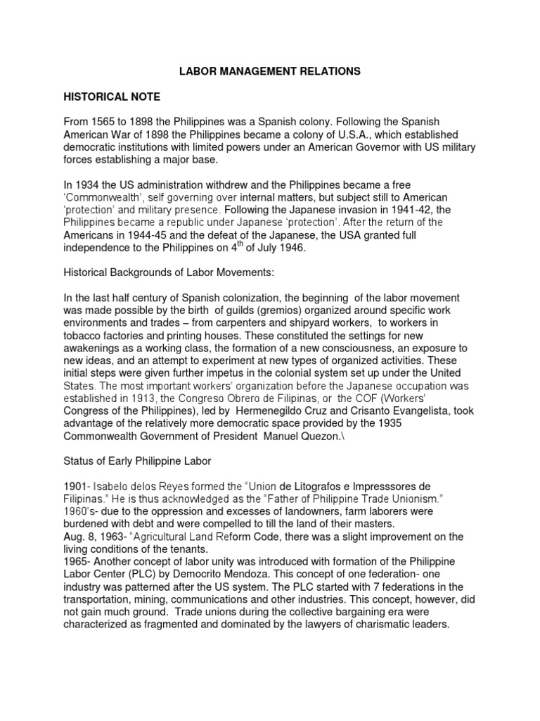 Historical Background of Labor-Management Relations | Download Free PDF ...