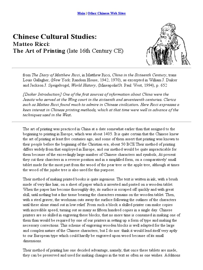 Matteo Ricci On The Art of Printing | PDF | Engraving | Printing