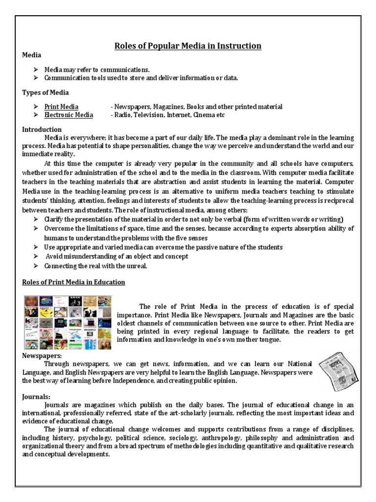 Media's Role in Education and Instruction | PDF | Media (Communication ...