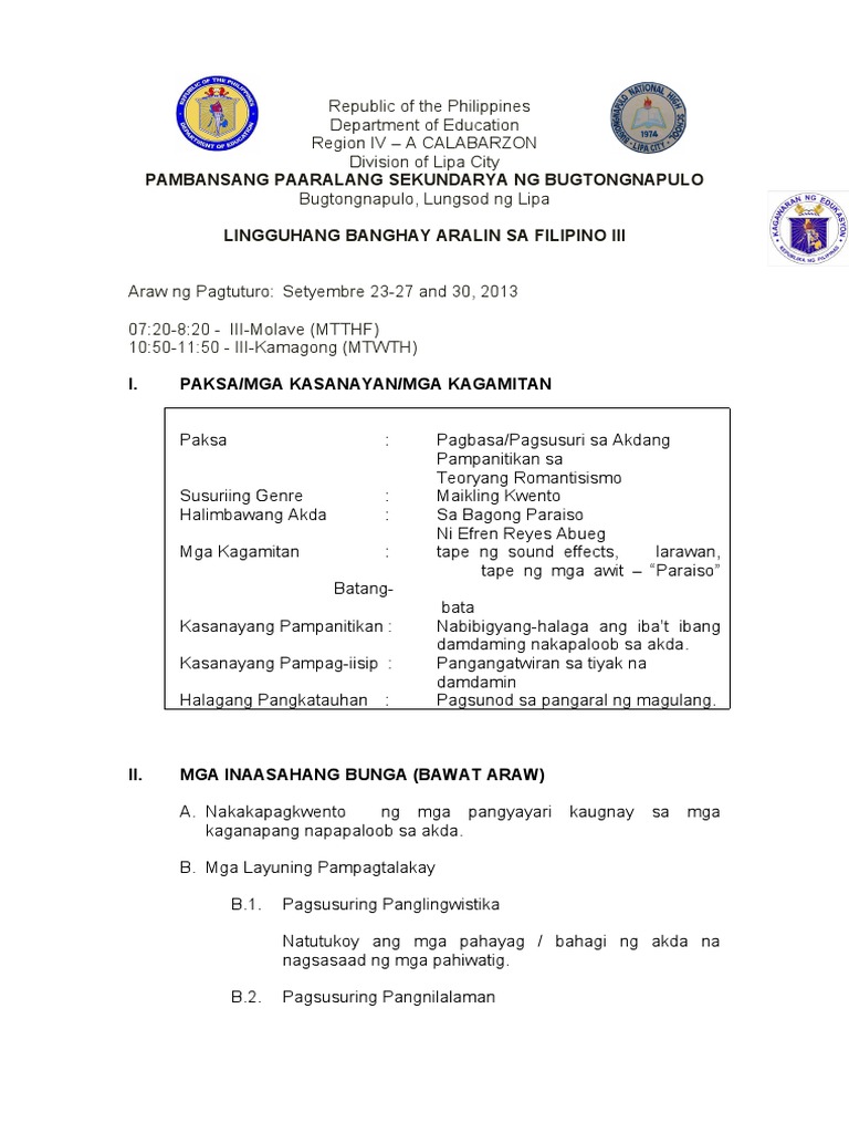 Lesson Plan - Bagong Paraiso | PDF