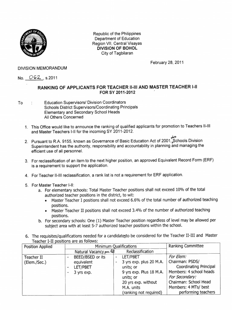 Dep -Ed Memo Reclassification t111-philippines | Academic Degree ...