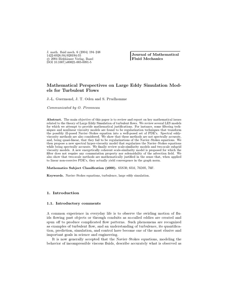 Mathematical Perspectives On Large Eddy Simulation Models For Turbulent ...