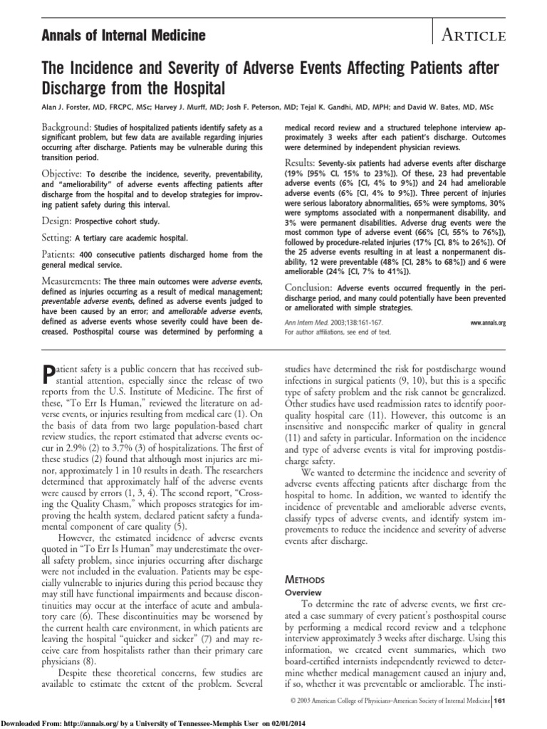 The Incidence and Severity of Adverse Events Affecting Patients After ...