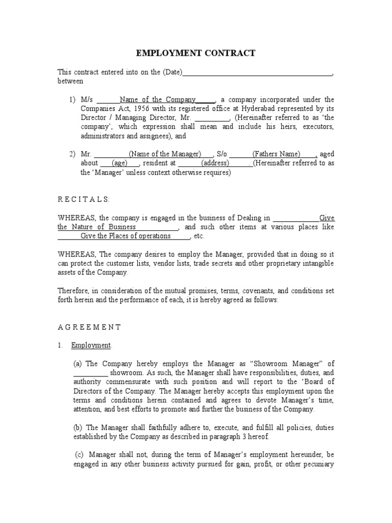Employment Contract Format | Download Free PDF | Board Of Directors ...