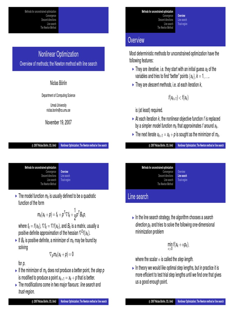 Nonlinear Optimization: Overview of Methods The Newton Method With Line ...